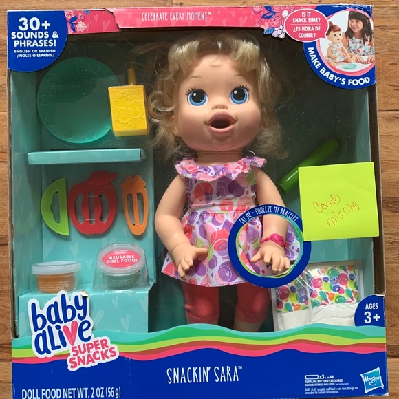 Hasbro | Toys | Baby Alive Super Snacks Snackin Sara Doll Poop English Spanish Blonde No Comb ...